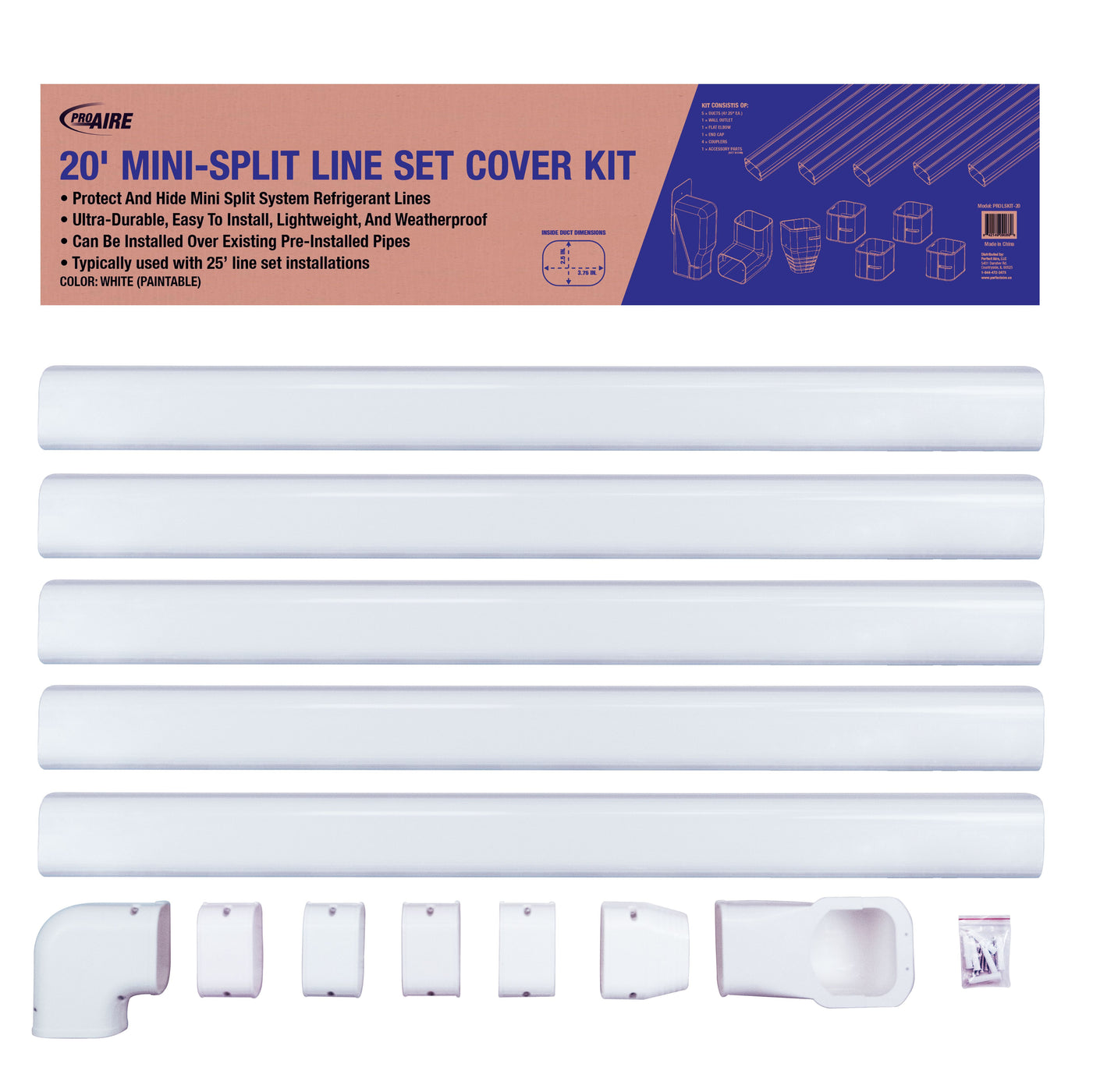 20' Paintable Line Set Cover Kit, White — Perfect Aire