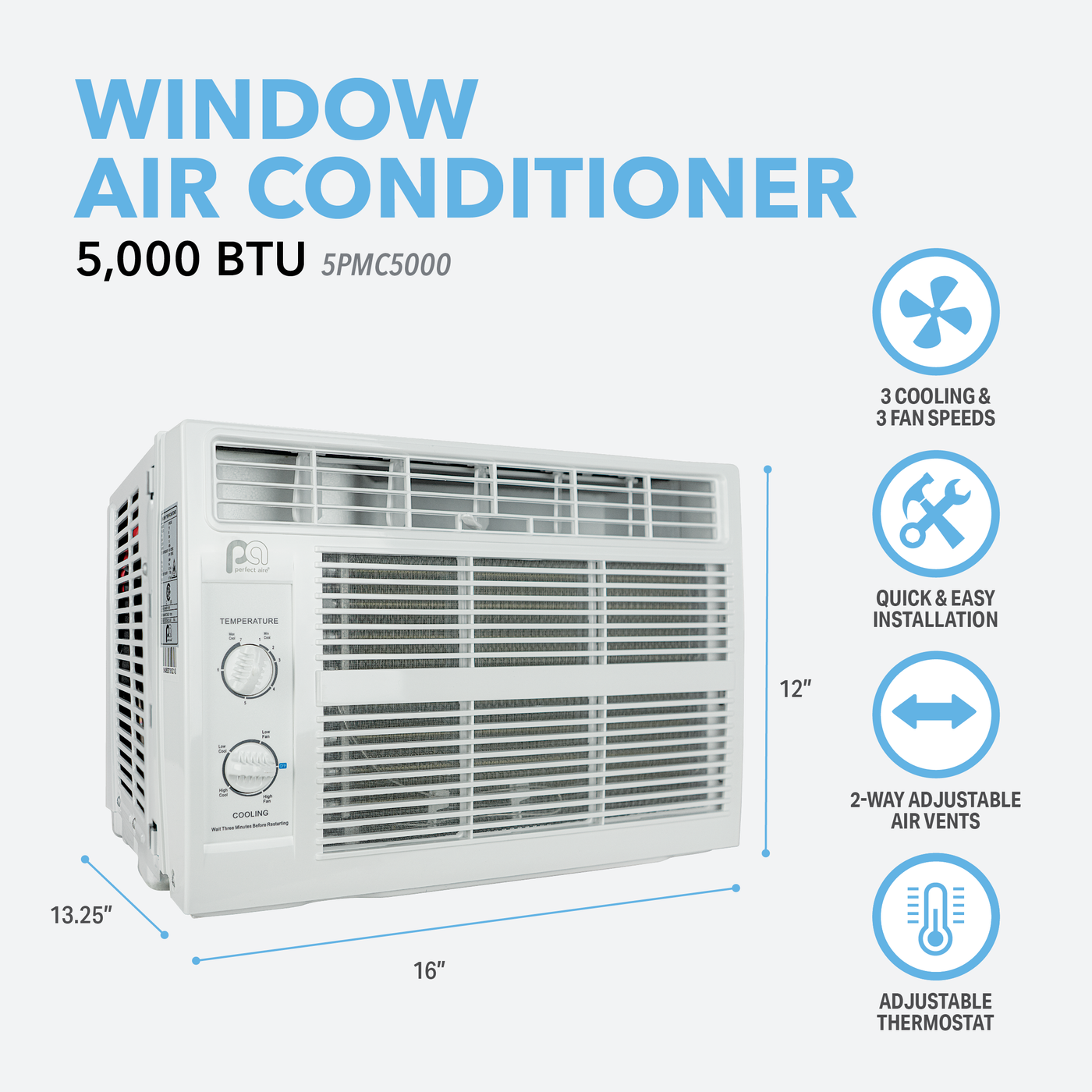 5,000 BTU 115V Compact Mechanical Window Air Conditioner — Perfect Aire