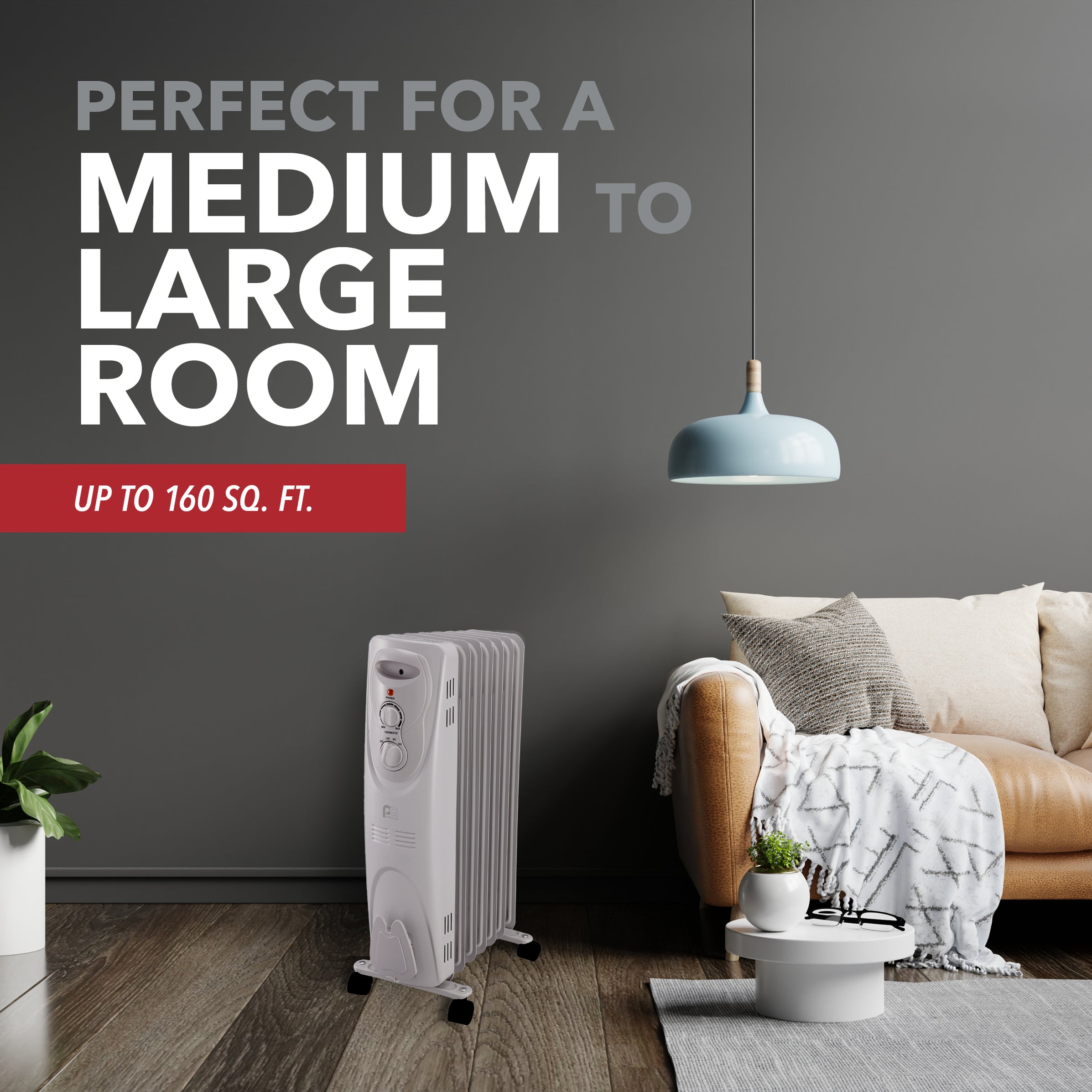 1500/900/600W 7-Fin 25" Oil-Filled Radiator Heater, White — Perfect Aire